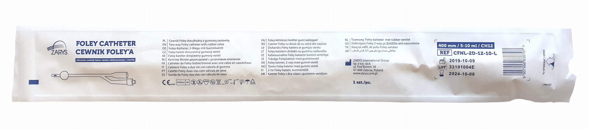 Cewnik Foleya ZARYS Silikonowany z gumową zastawką Dwudrożny 5-10ml ...